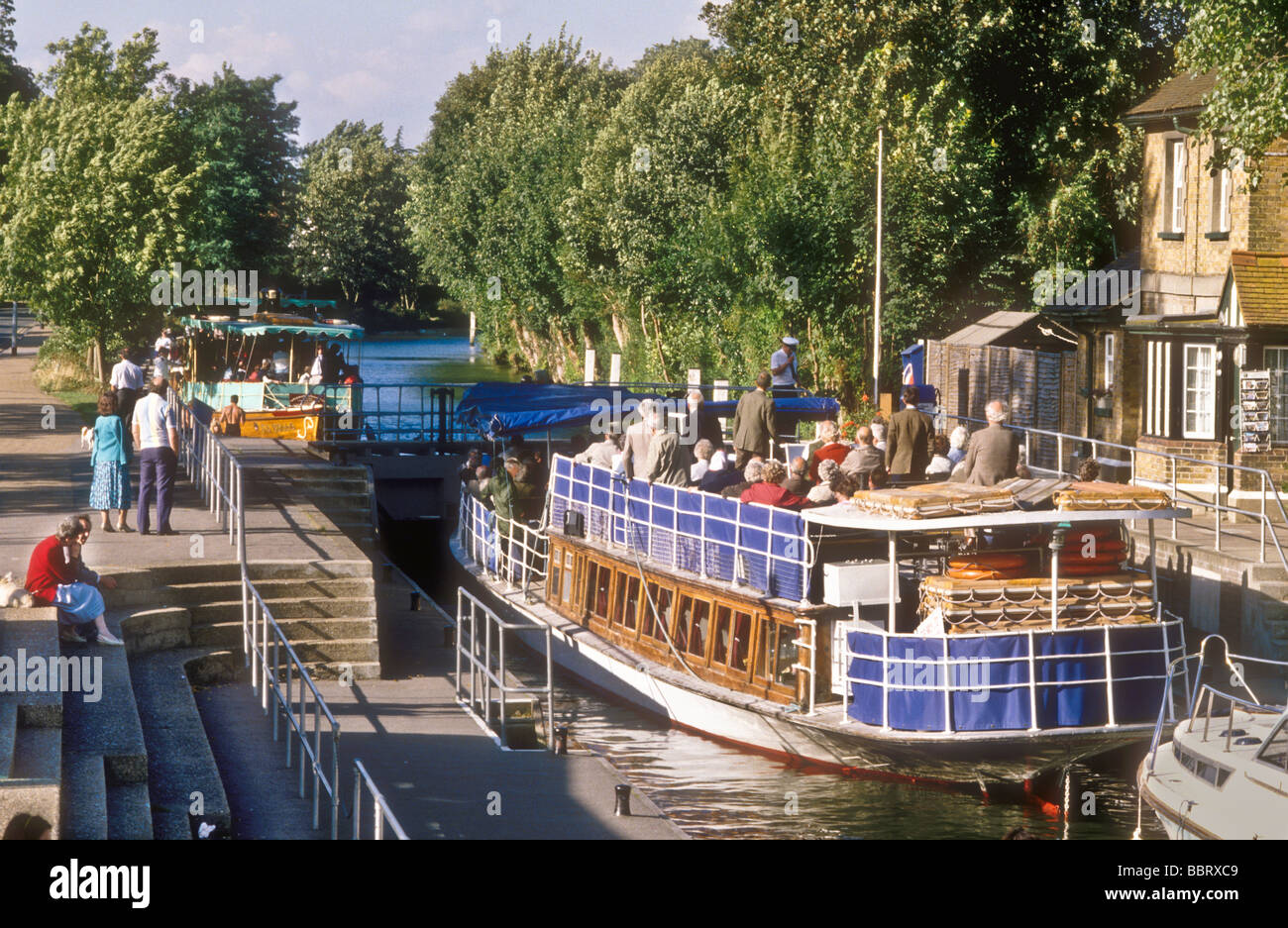 A passenger boat on the River Thames at Boulters Lock Maidenhead ...