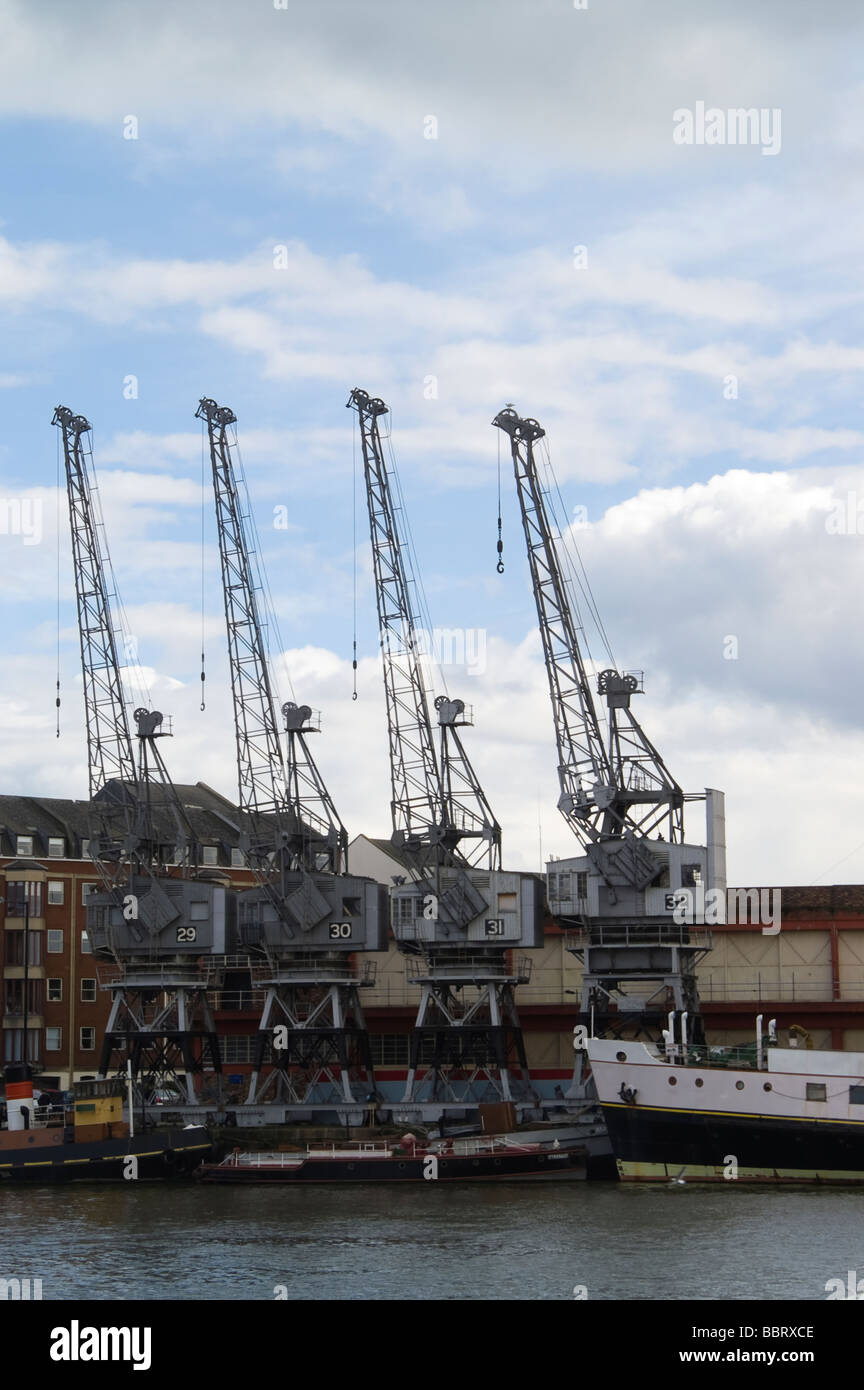 Bristol docks with four cranes and ships Stock Photo - Alamy