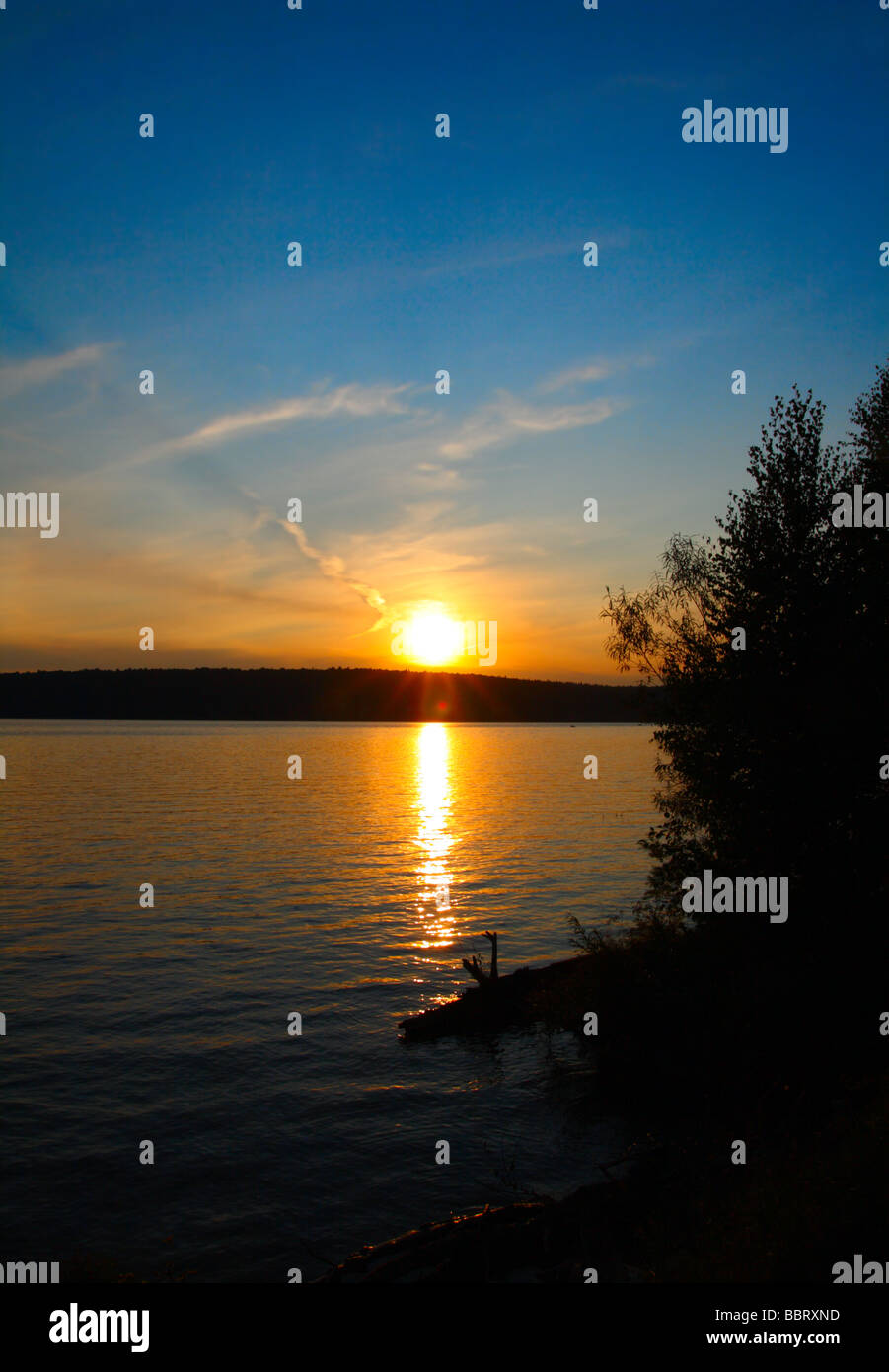 lake landscape in dusk with sunset Stock Photo - Alamy
