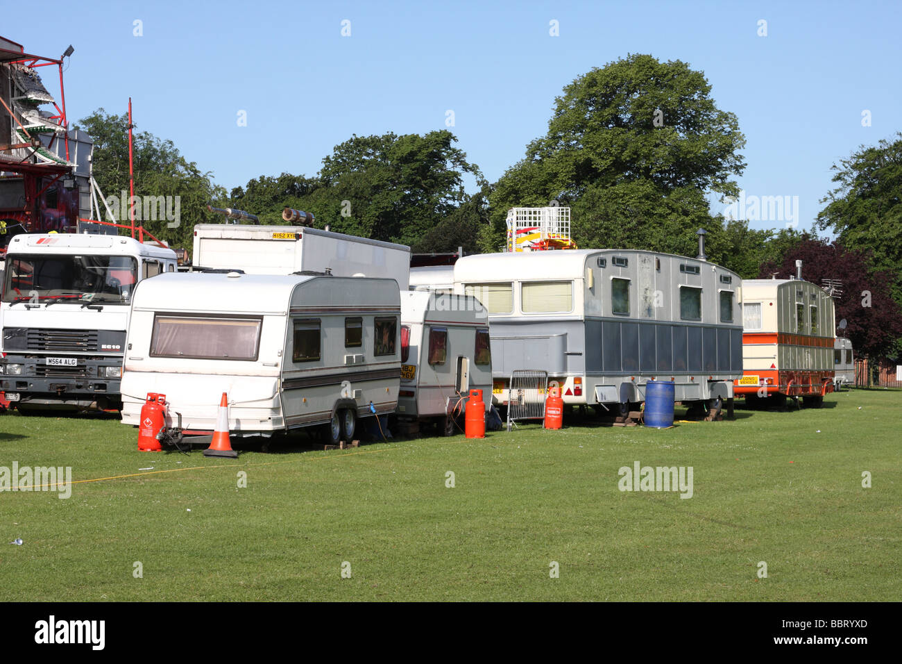 Showmans caravans at a travelling funfair in the U.K Stock Photo - Alamy