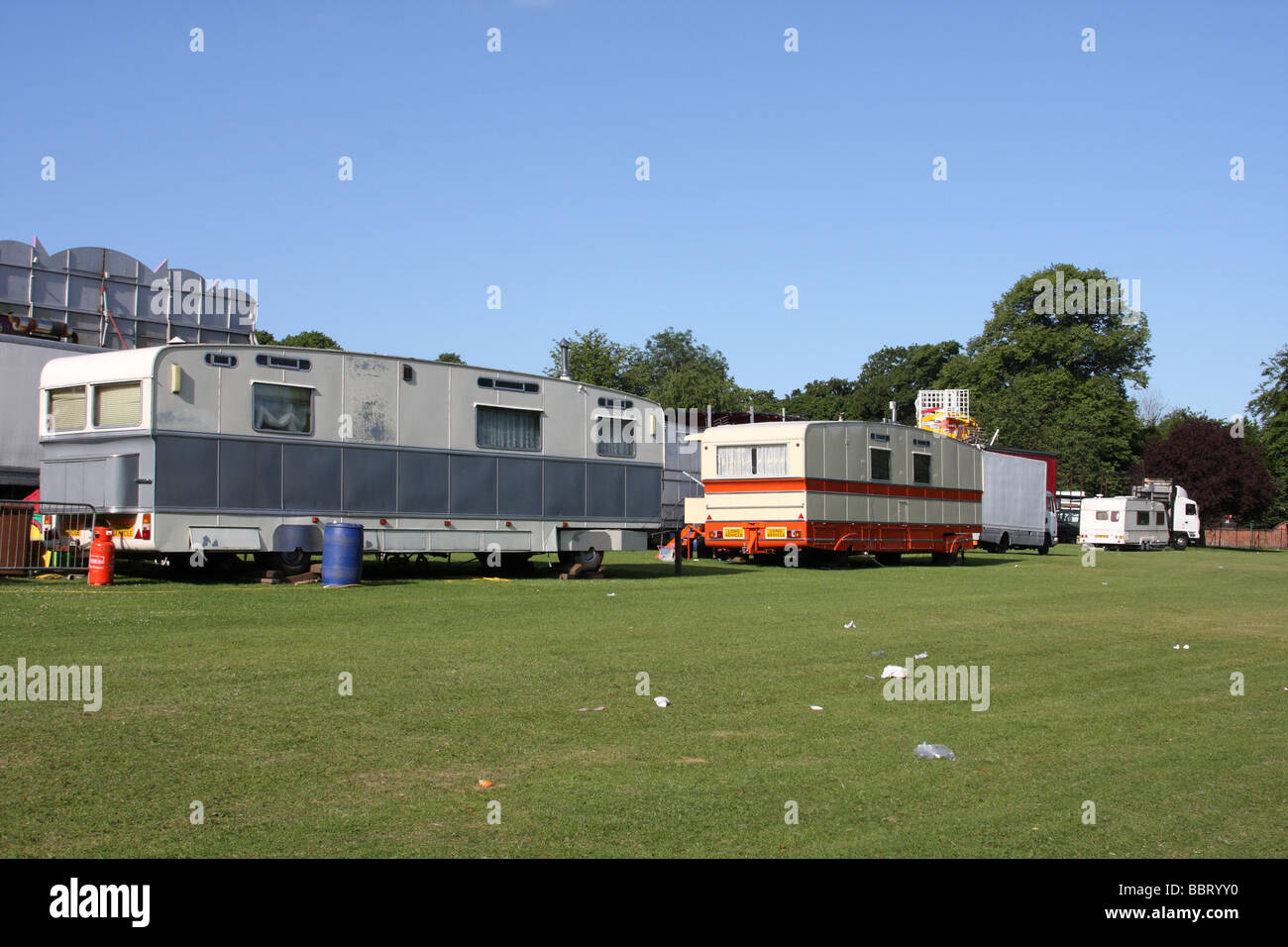 Showmans caravans at a travelling funfair in the U.K Stock Photo - Alamy