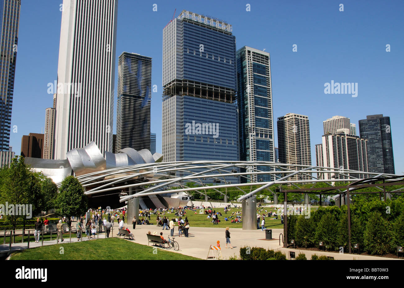 The Jay Pritzker Pavilion in Millennium Park downtown Chicago Illinois ...
