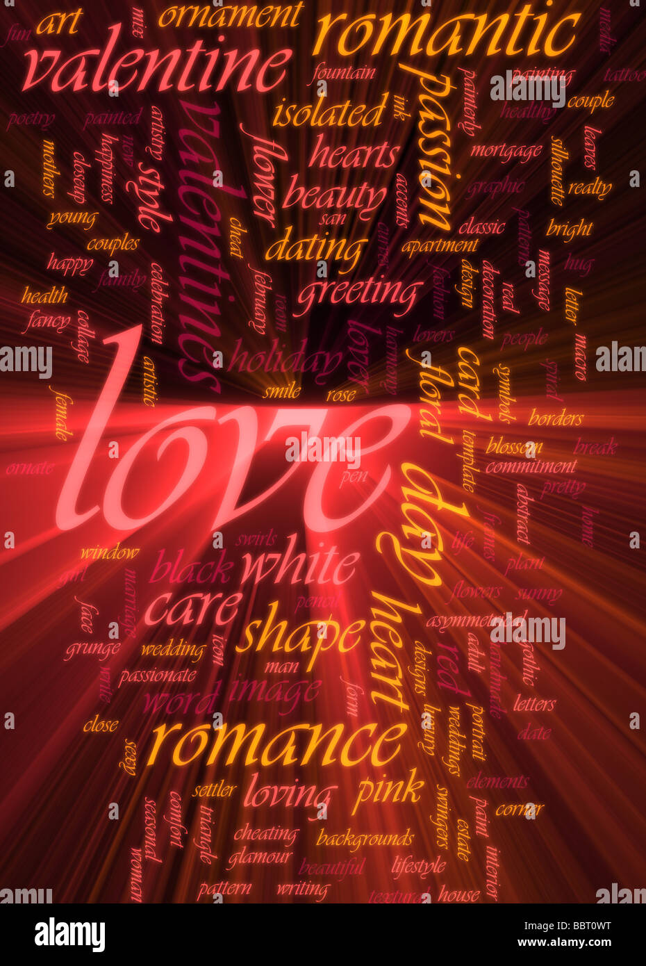 Word cloud concept illustration of love romance glowing light effect ...