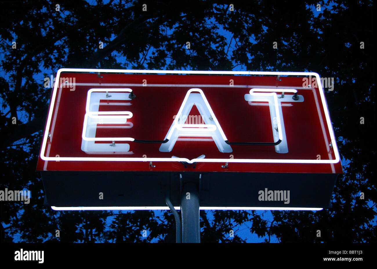 Neon Eat Sign Stock Photo - Alamy