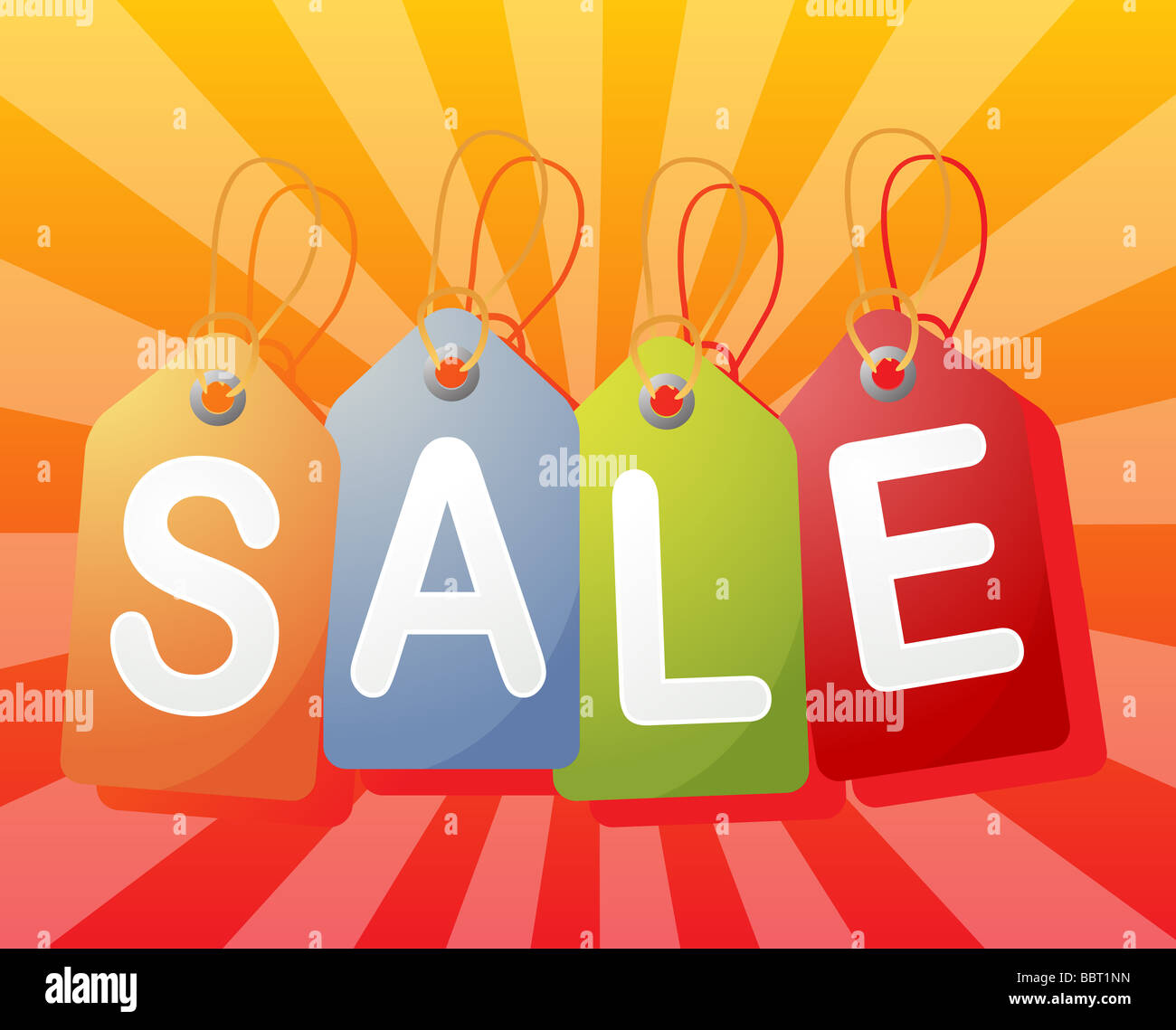Set of price tags spelling out SALE radial burst background Stock Photo ...