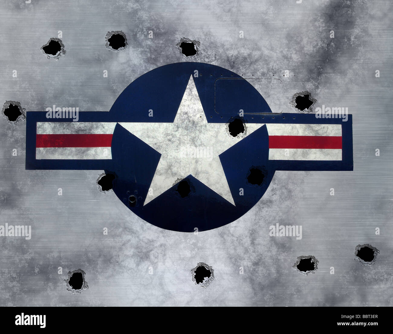 great image USAF star roundel on grunge metal with bullet holes Stock ...