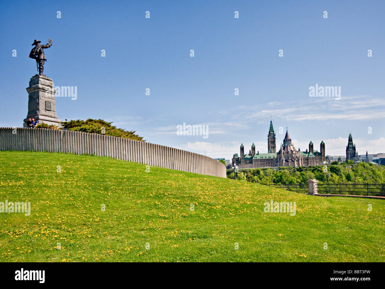 Samuel de Champlain Statue, Nepean Point, Parliament Hill in distance ...