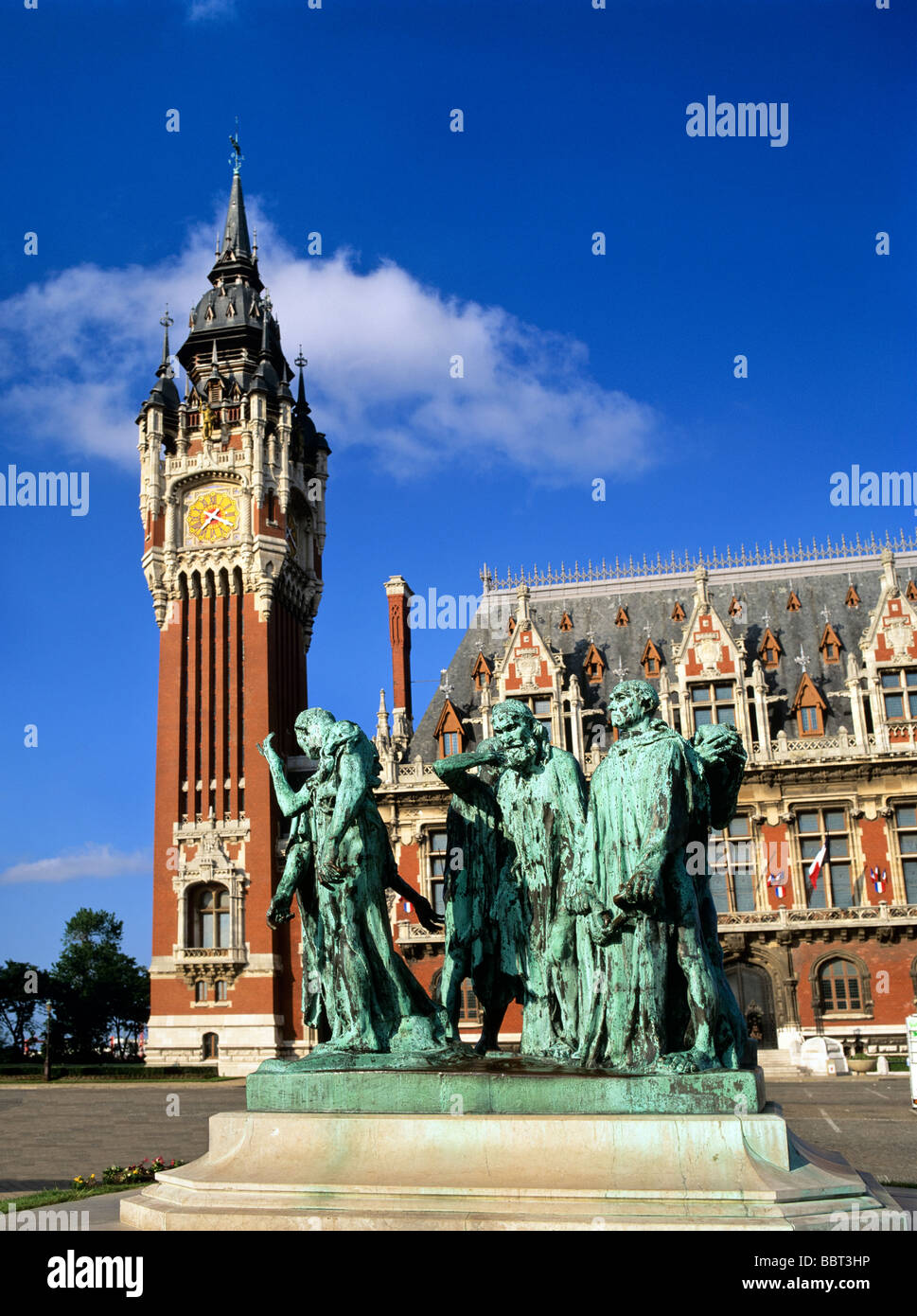 Town Hall And The Burghers Of Calais Sculpture By Rodin Hi Res Stock