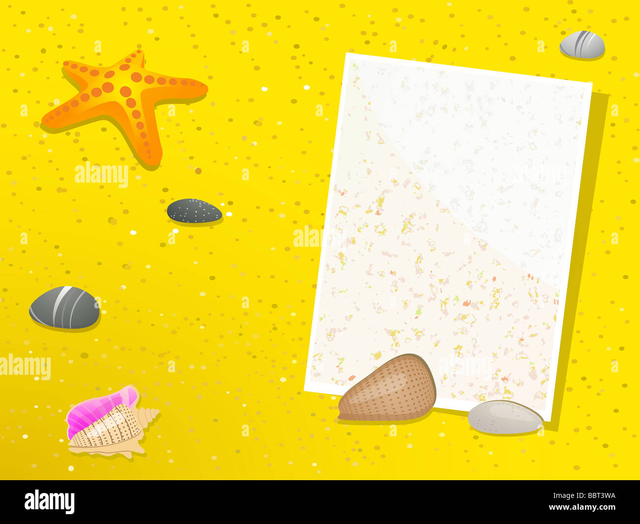 abstract beach background with note starfish shells and pebbles Stock ...