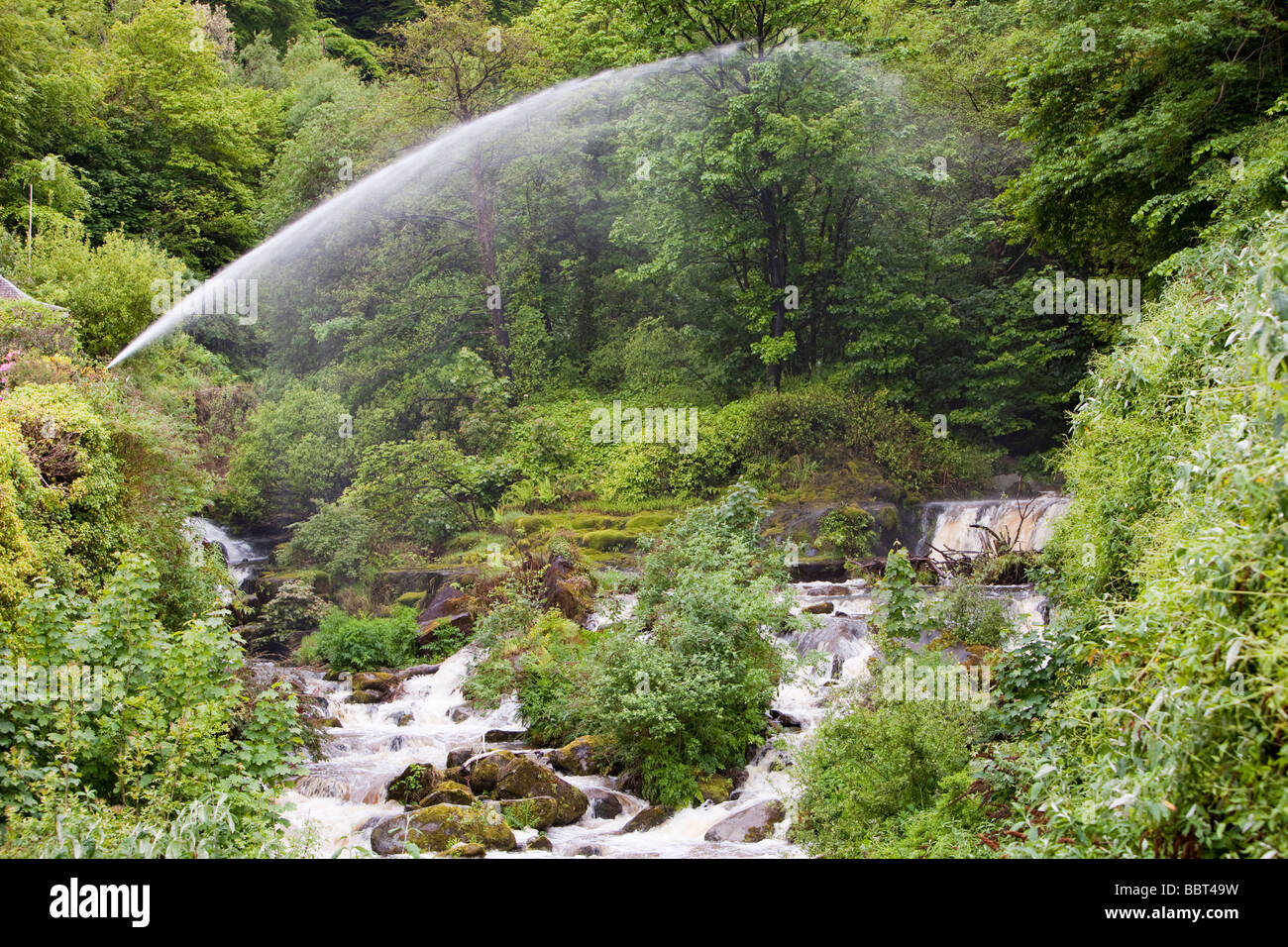 Water spouts below the HEP scheme in glen Lyn Gorge in Devon UK This is ...