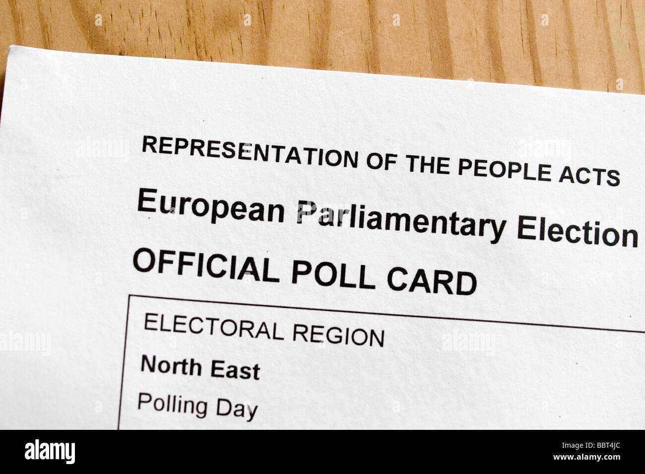 Official Poll Card for the European parliamentry elections 2009 Stock ...