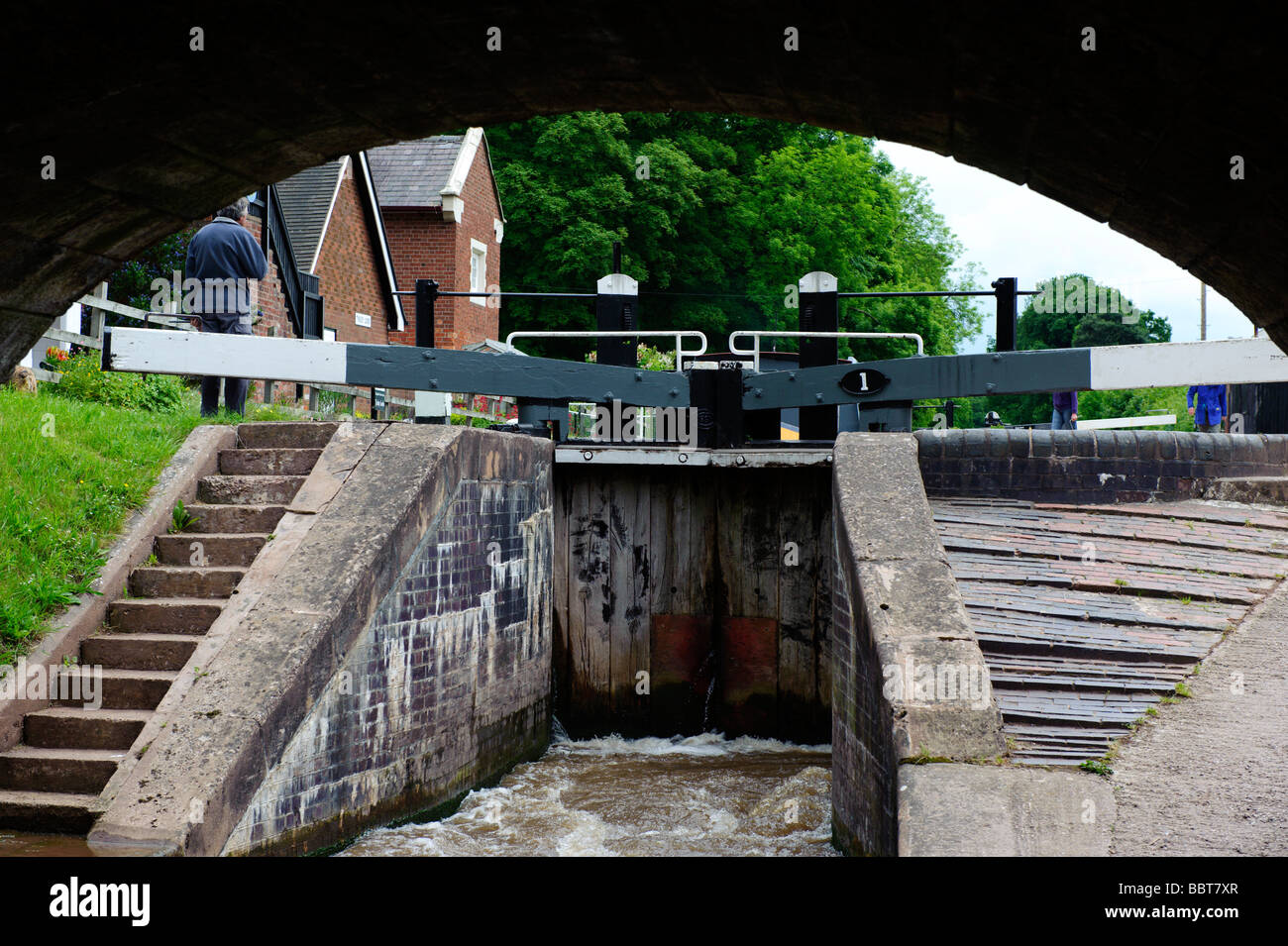 One of the gates at Tyrley Locks on the Shropshire Union Canal Stock ...