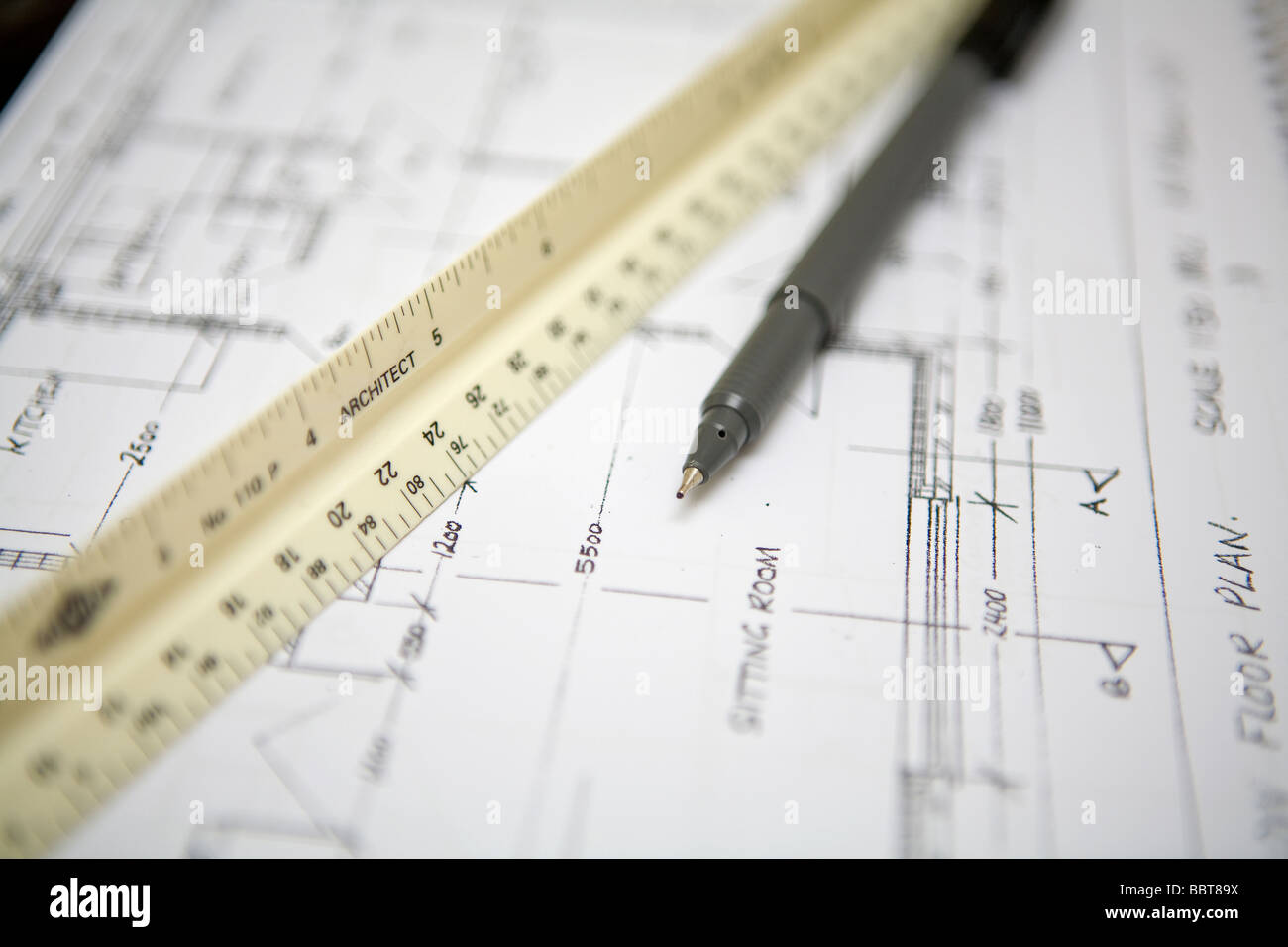 architect's drawing, pen and ruler Stock Photo - Alamy