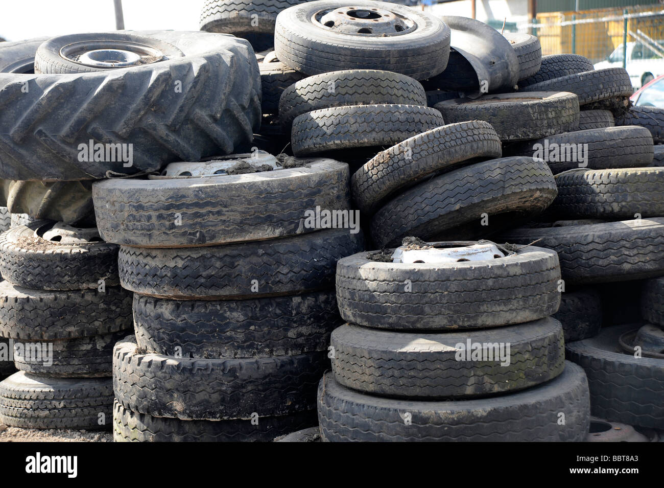 Old Tyres awaiting re-cycling, Northern England UK Stock Photo - Alamy