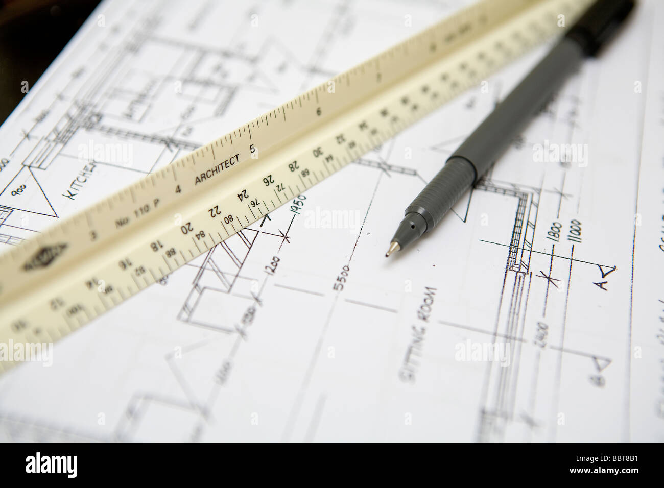 architect's drawing, pen and ruler Stock Photo - Alamy