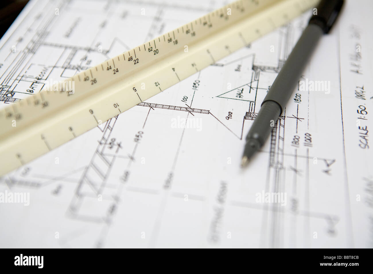 architect's drawing, pen and ruler Stock Photo - Alamy