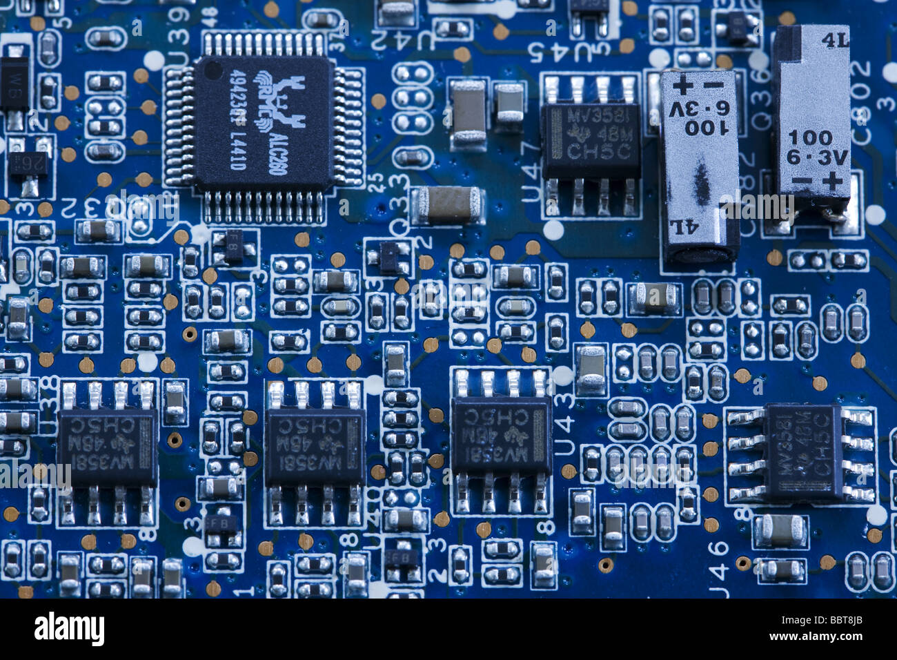 Microchips on motherboard Stock Photo - Alamy