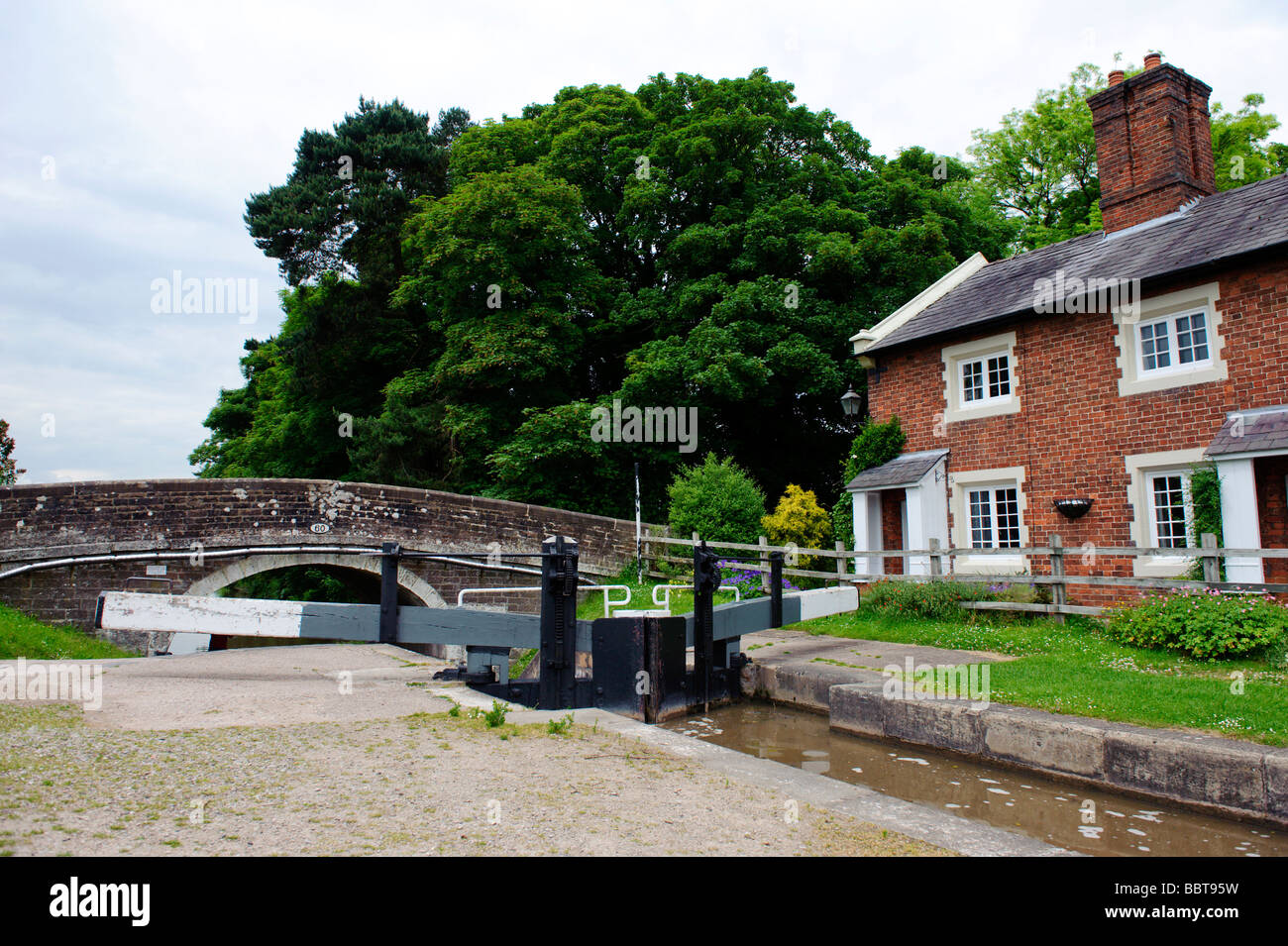 One of the gates at Tyrley Locks on the Shropshire Union Canal Stock ...