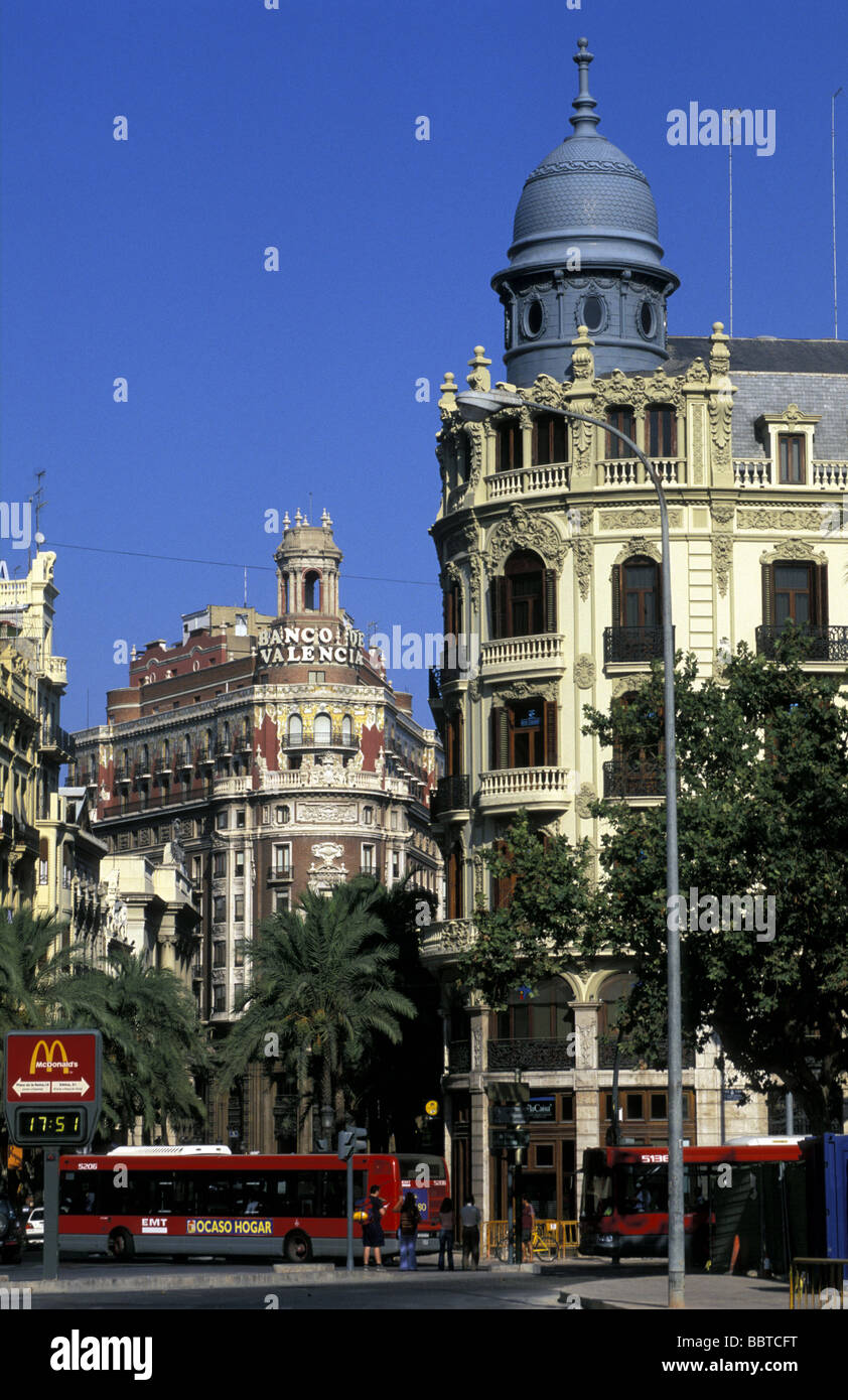 Valencia old style houses and appartment buildings at the town hall ...