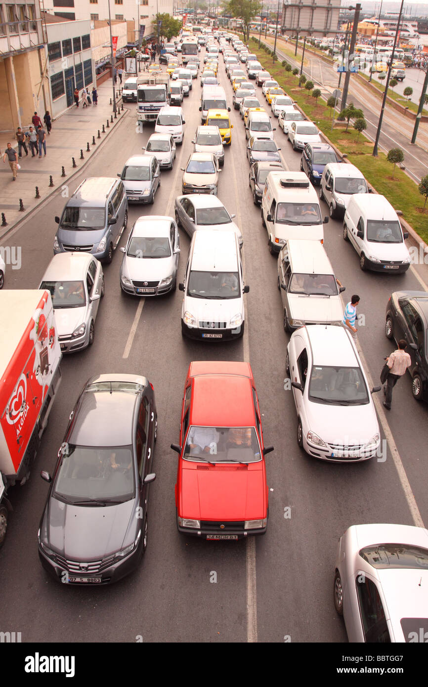 Istanbul Turkey evening rush hour road traffic jam with cars and ...