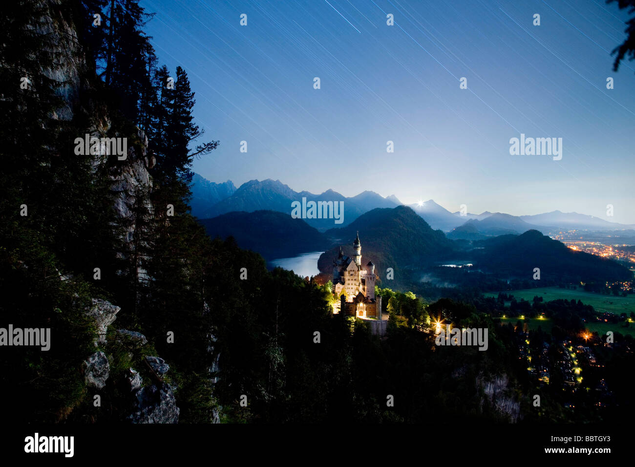 Neuschwanstein Castle, stars at night Stock Photo - Alamy