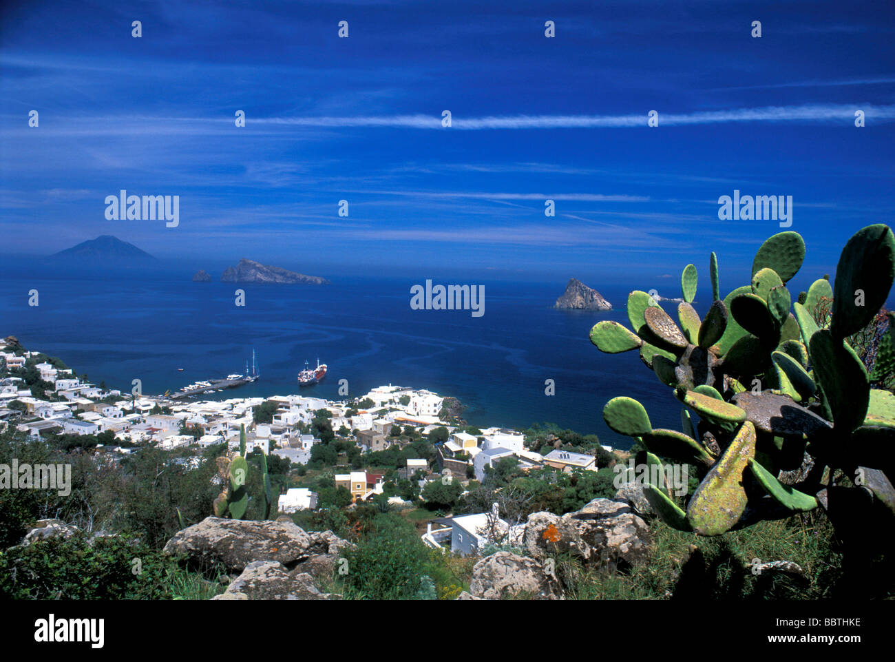 Panoramic view on San Pietro, Panarea island, Aeolian Islands, Sicily ...