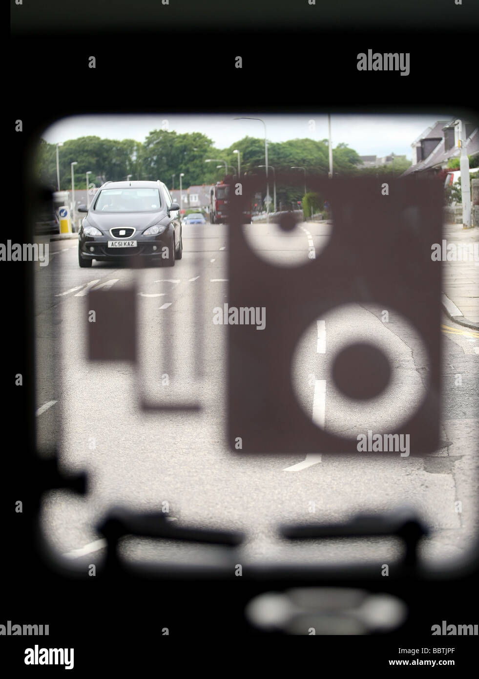 A view through the window of a Safety Camera van showing the operator's ...
