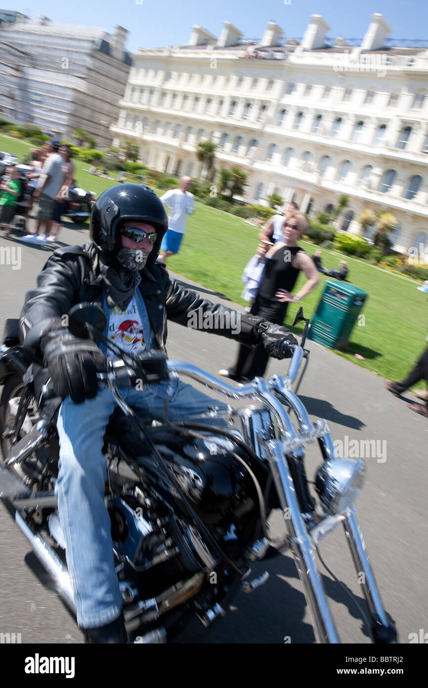 motorbike riding past camera. motion blur Harley Davidson. Plymouth ...