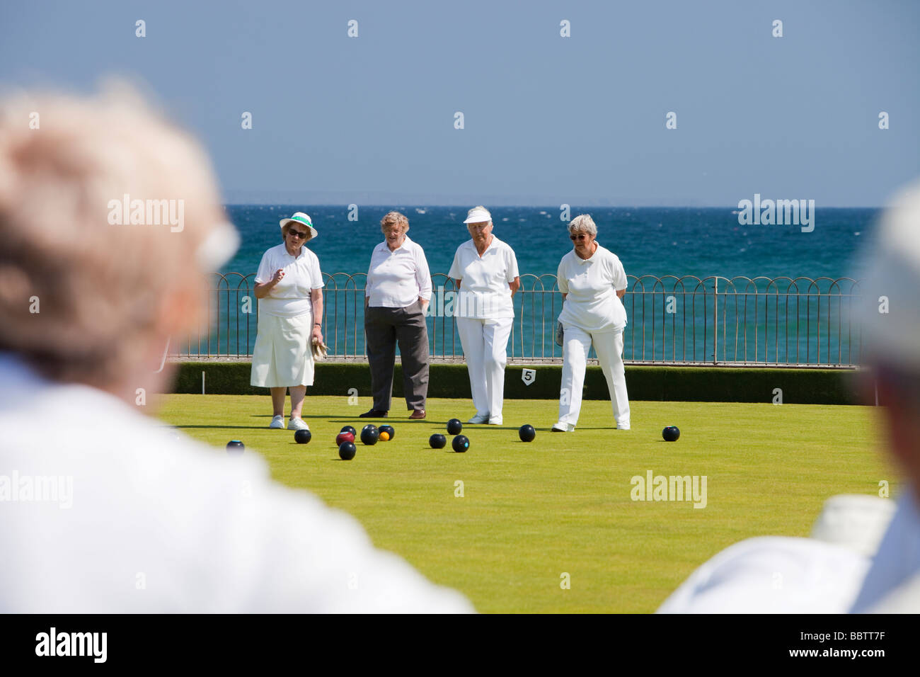 Old people playing bowls at Penzance in West Cornwall UK Stock Photo ...