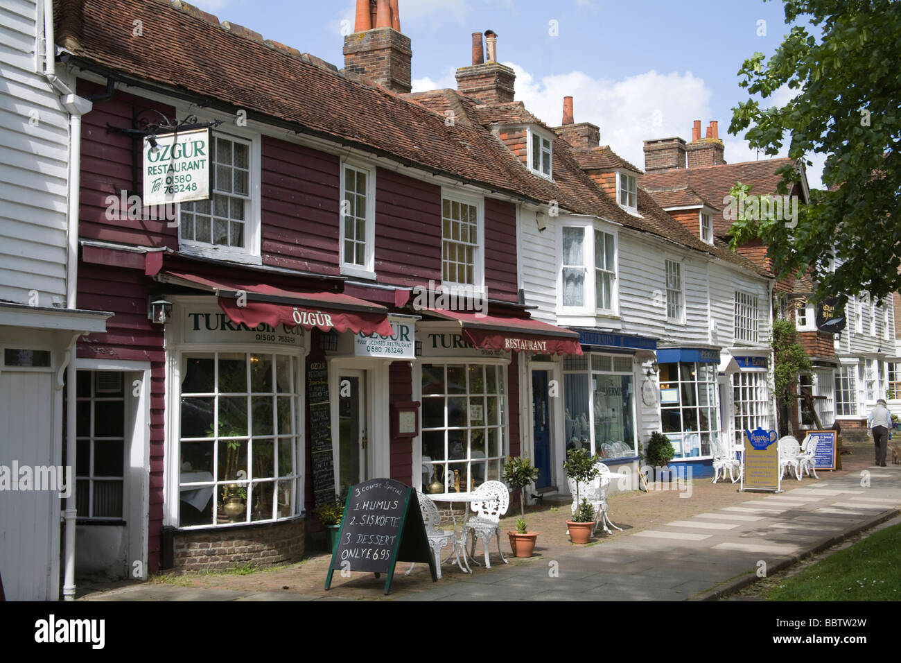 Tenterden Kent England UK May Historic white clapperboard buildings ...