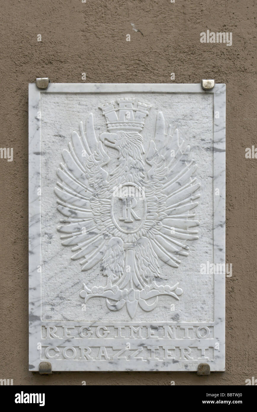 Marble plate with heraldic elements of the Reggimento Corazzieri in ...
