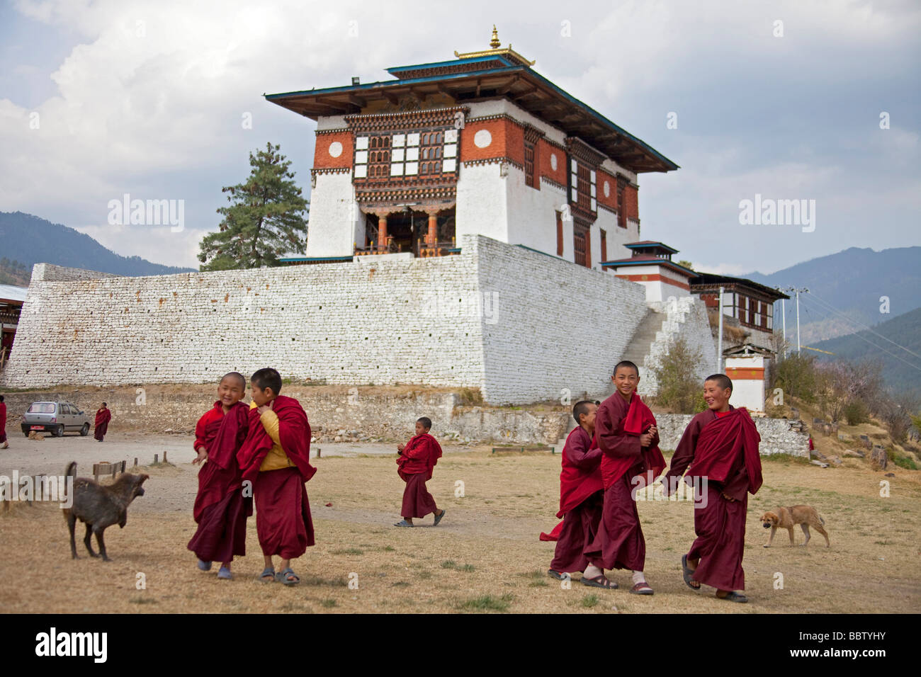 Young monks in red habit Thimphu monastery, Bhutan Stock Photo - Alamy