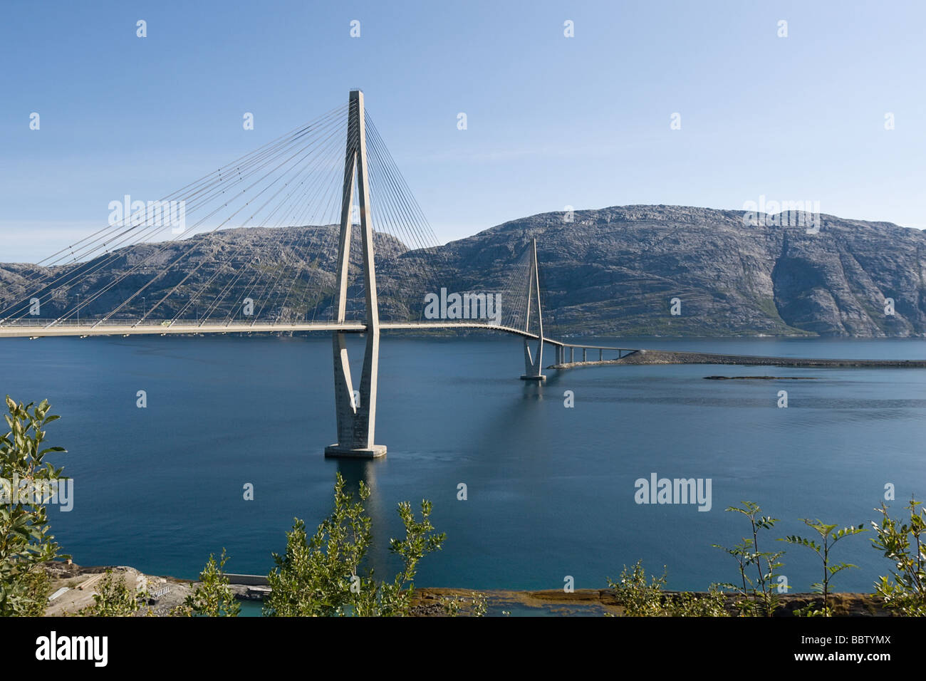 Modern metallic motor car bridge above a bay Stock Photo - Alamy