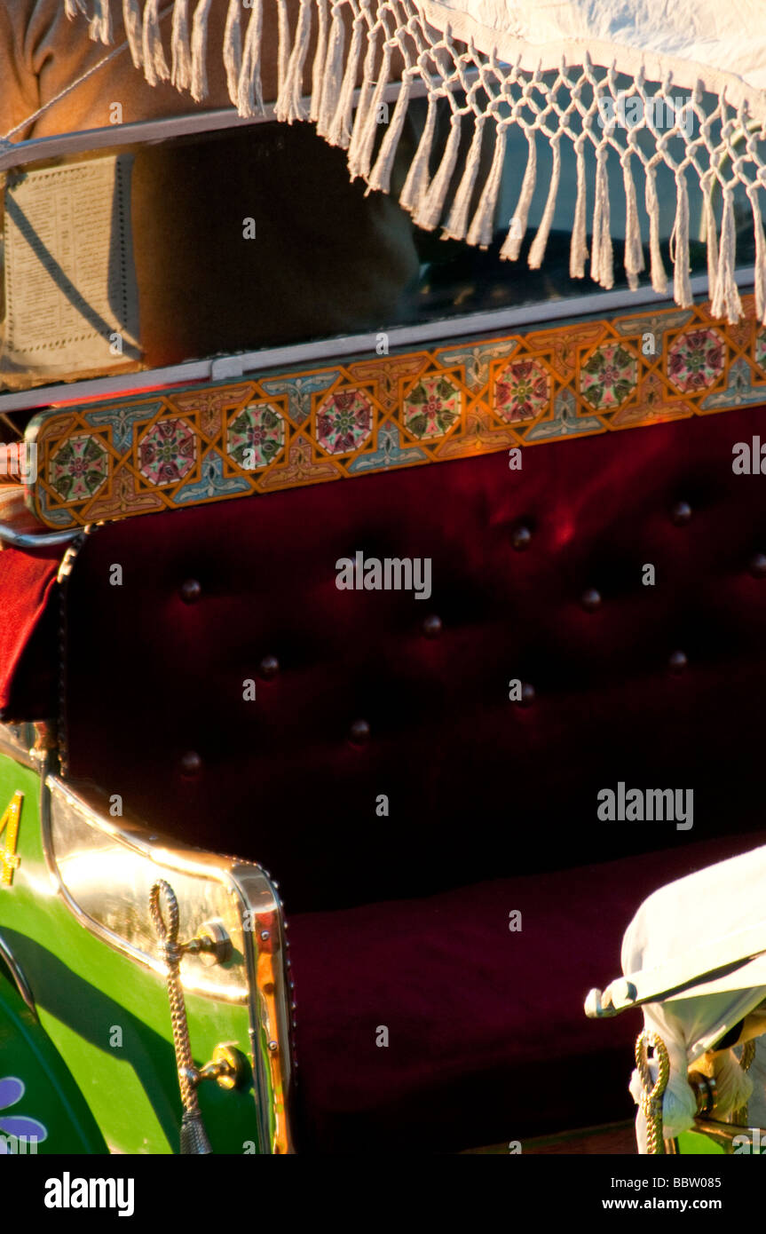 Close up of the seat detail of a horse drawn carriage in Marrakesh ...