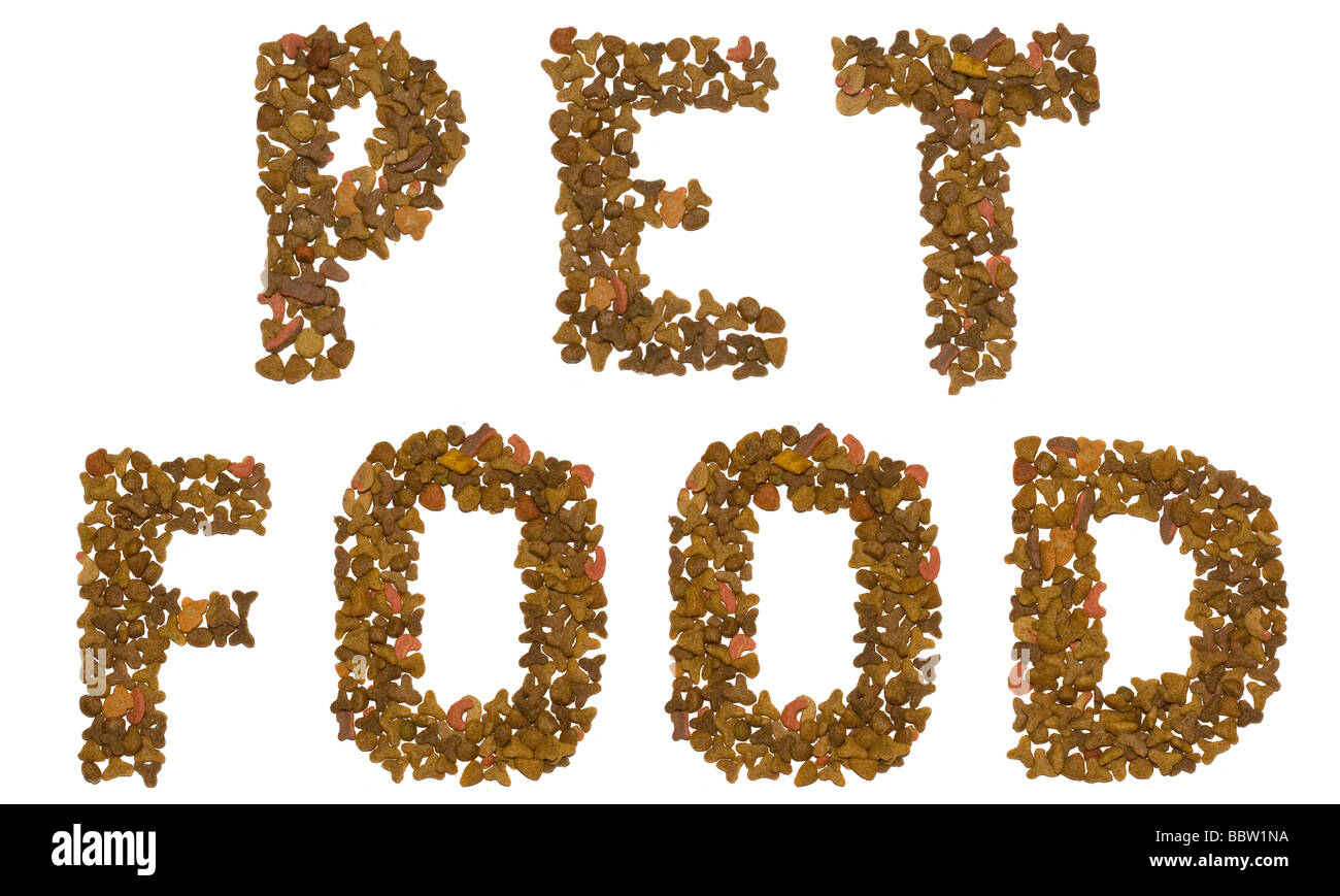 Pet food - words from pet food crackers Stock Photo - Alamy