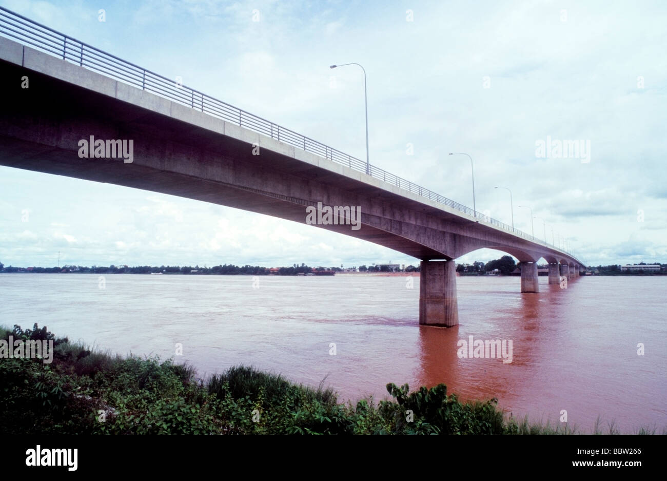 Friendship bridge at Nong Kai over the Mekong river between Laos and ...