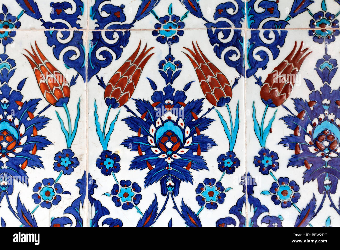 Iznik tiles from the 16th Century with tulip motif, Ruestem Pasa Mosque ...