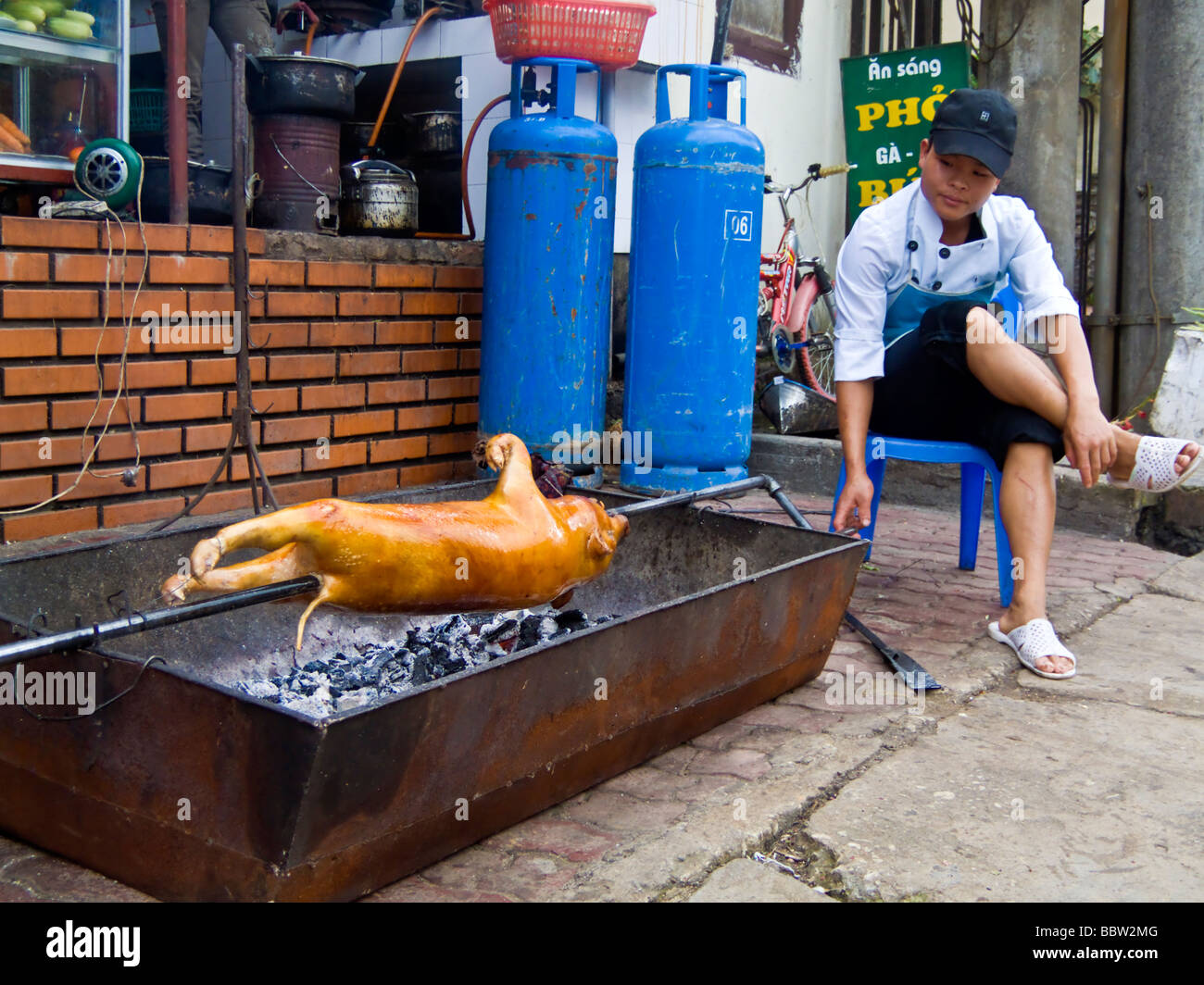 Pig cooking over open fire hi-res stock photography and images - Alamy