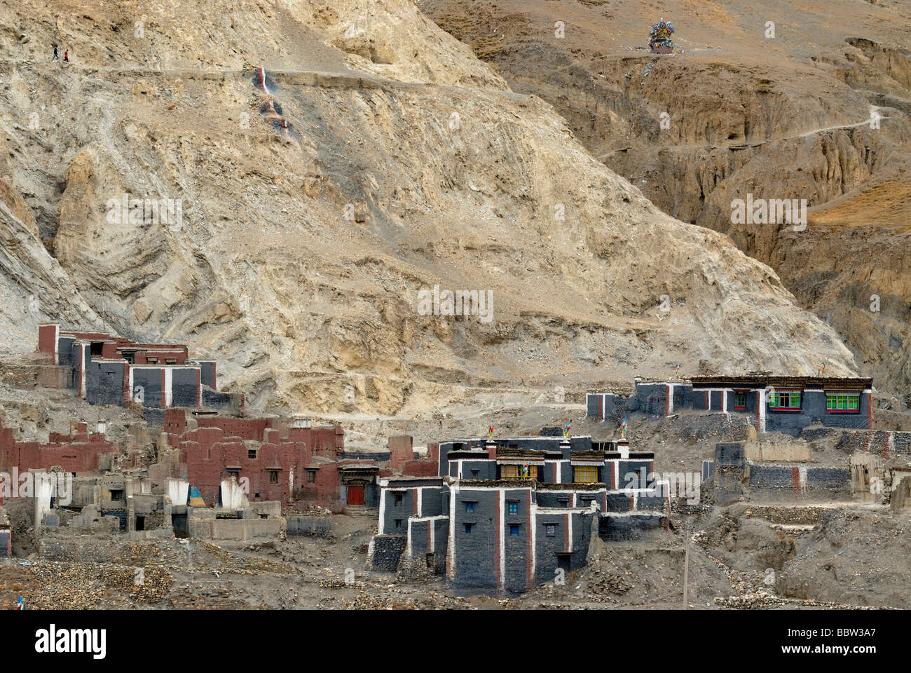 Monastery city Sakya with monastery and residential buildings in ...