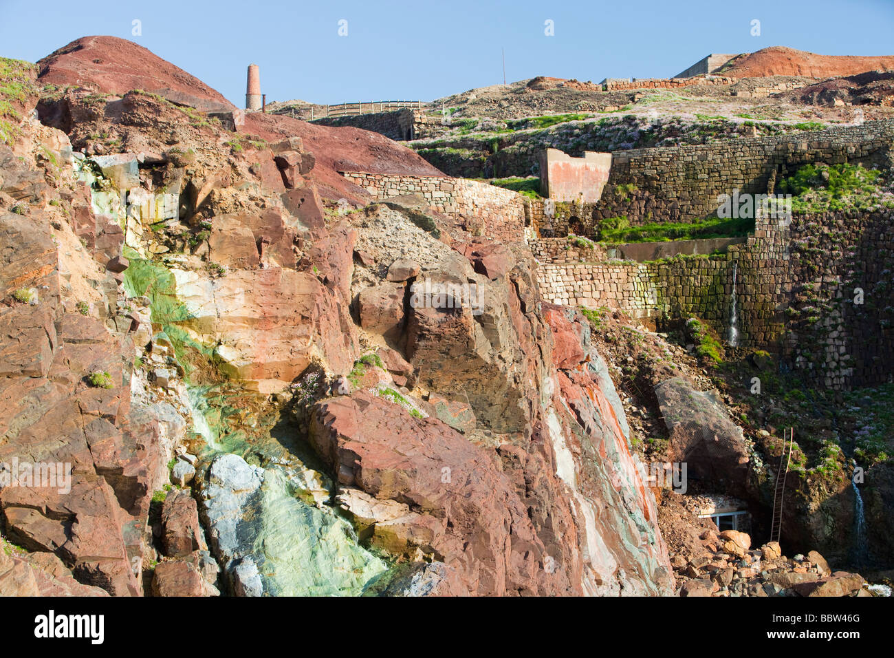 Sea Cliffs stained green from copper deposits leaching from the old ...