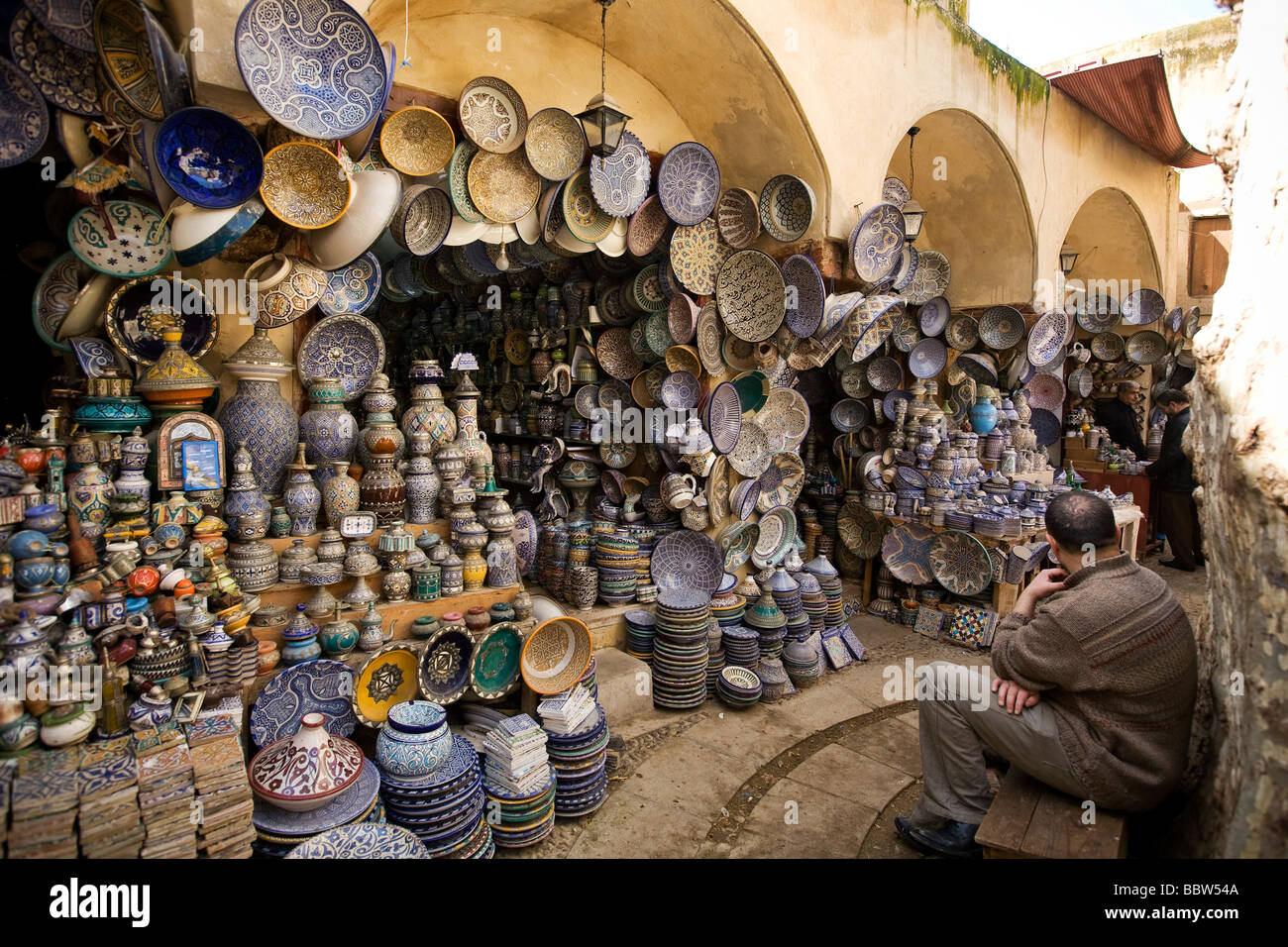 Blue Fez Pottery Shop, Henna Souq, Fez, Morocco Stock Photo - Alamy
