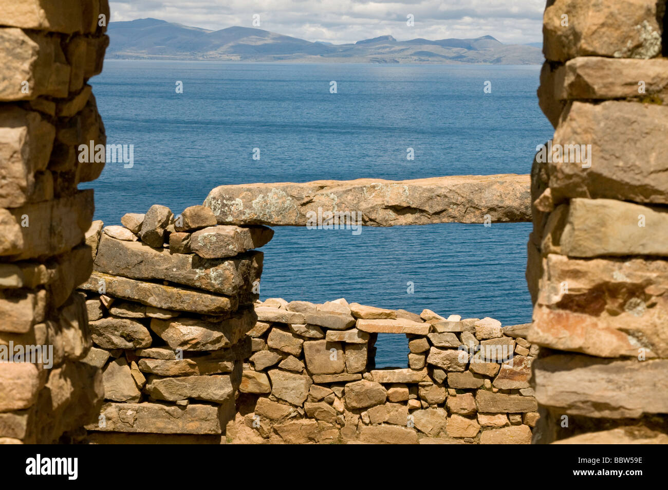 Lake Titicaca Bolivia ruins landscape touristic South America Stock ...