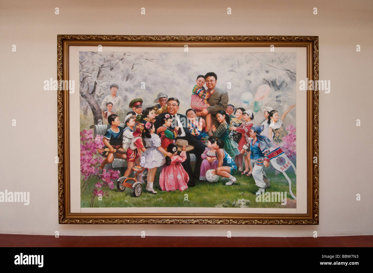 Kim Il Sung and Kim Song Il as fathers of the nation on a painting at ...