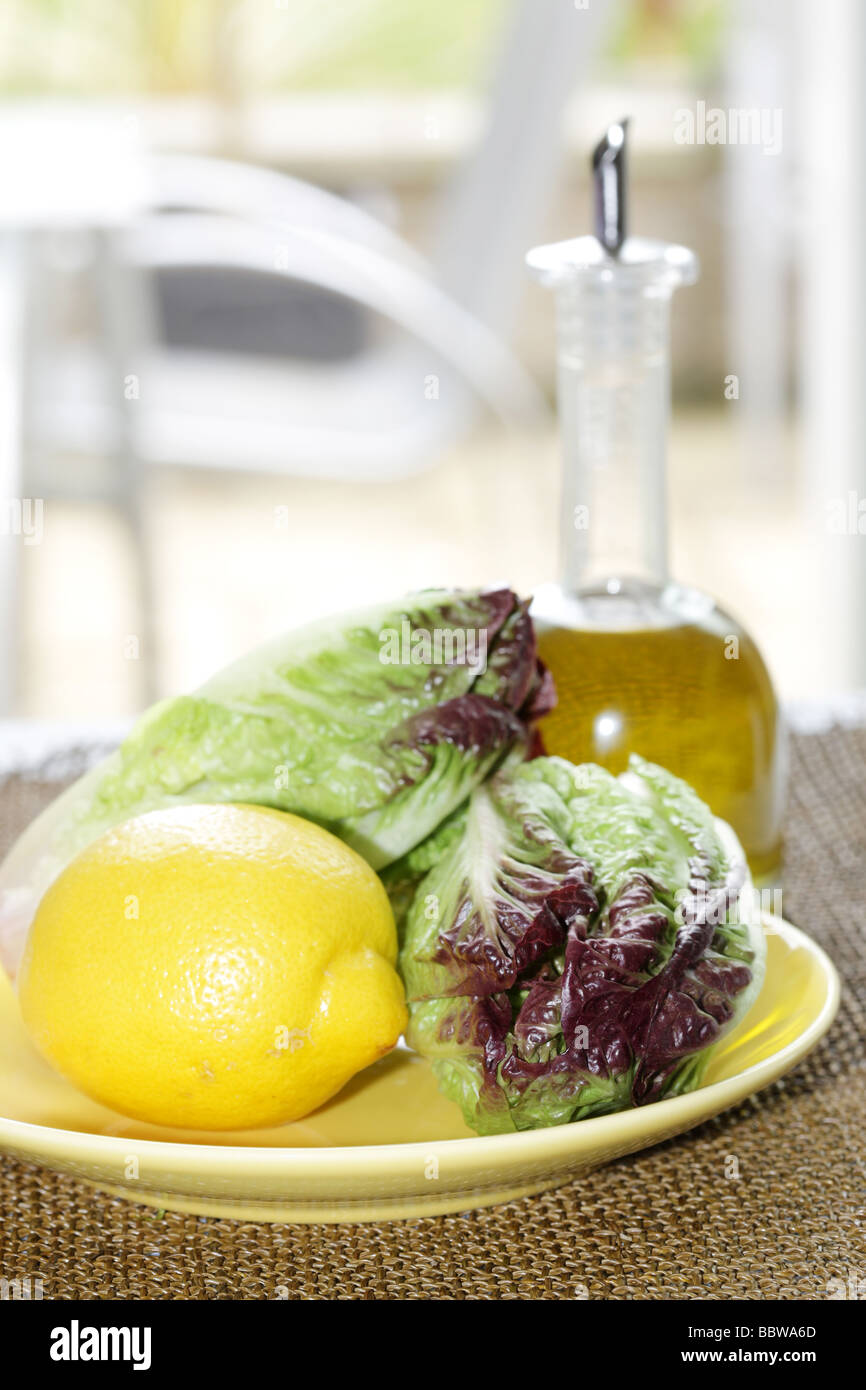 Gem Lettuce and Lemon Stock Photo - Alamy
