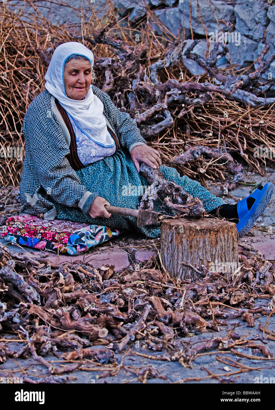 April 2008 village in Turkey traditional old Turkish woman working ...