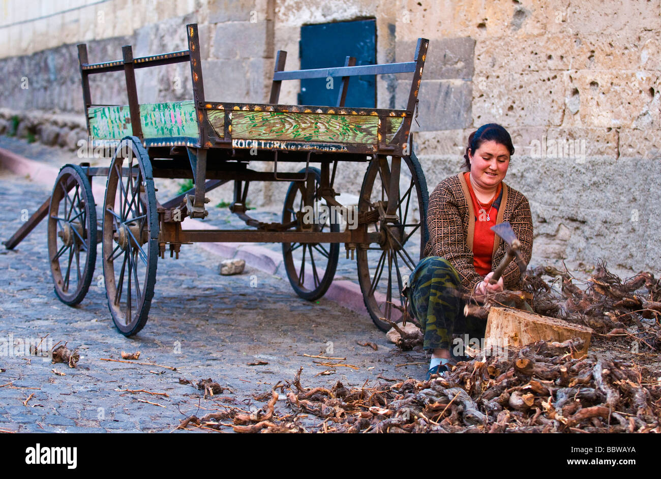 April 2008 village in Turkey traditional Turkish woman working outside ...
