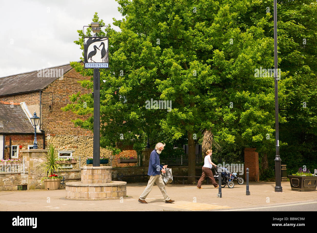 Storrington village sign depicting a pair of Storks, West Sussex, UK ...