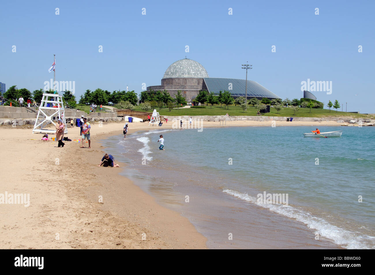 Sandy beach on Northerly Island Lake Michigan Chicago USA Stock Photo ...
