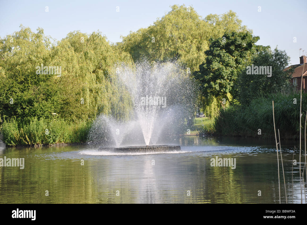 Fountain in the Pond Stock Photo - Alamy