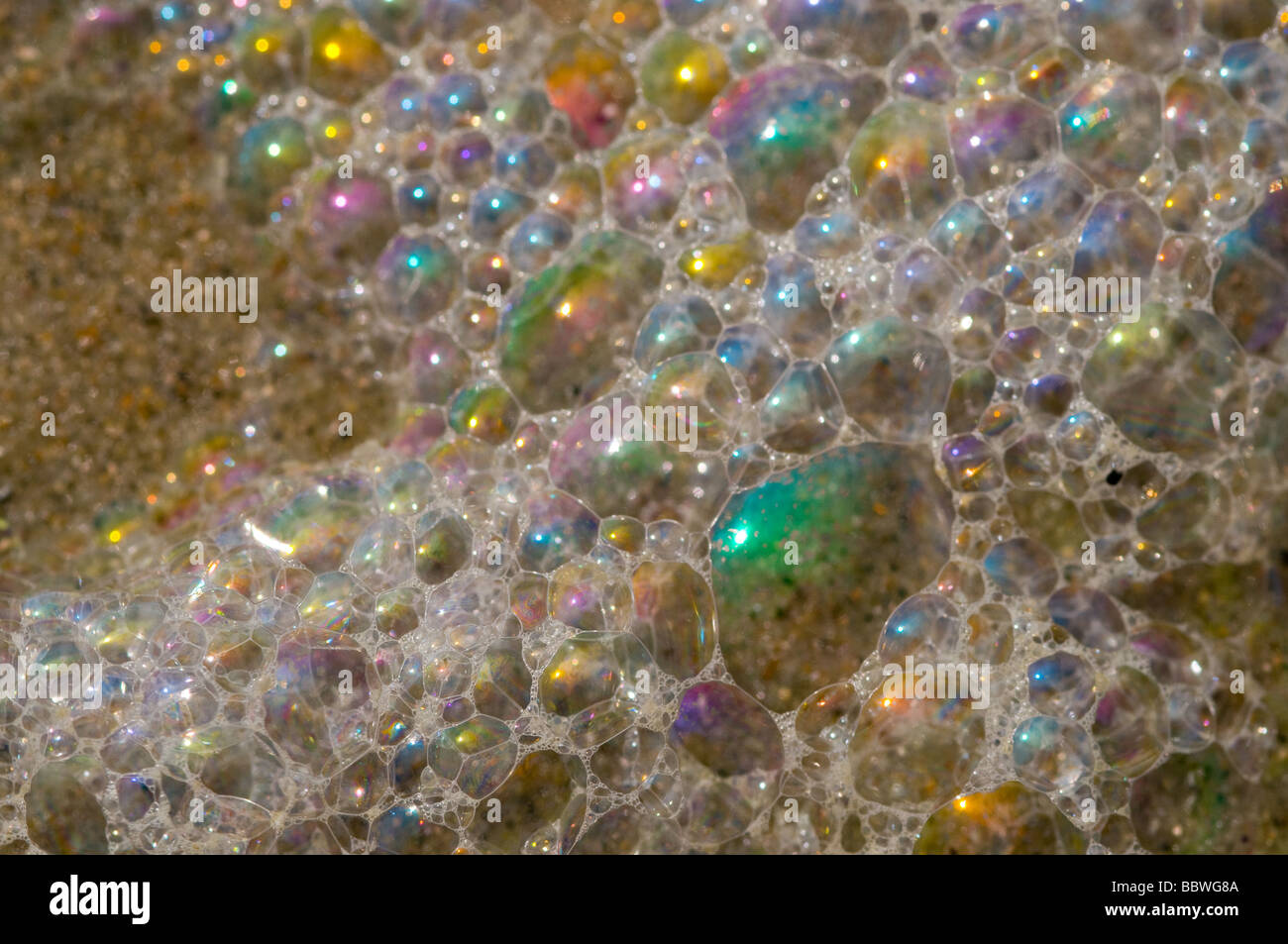 Sea Foam bubbles reflection off beach sand Stock Photo - Alamy